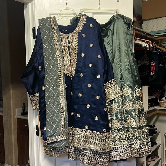 Dresses | Traditional Indian Two Piece Dress Blue And Grey Combo | Poshmark
